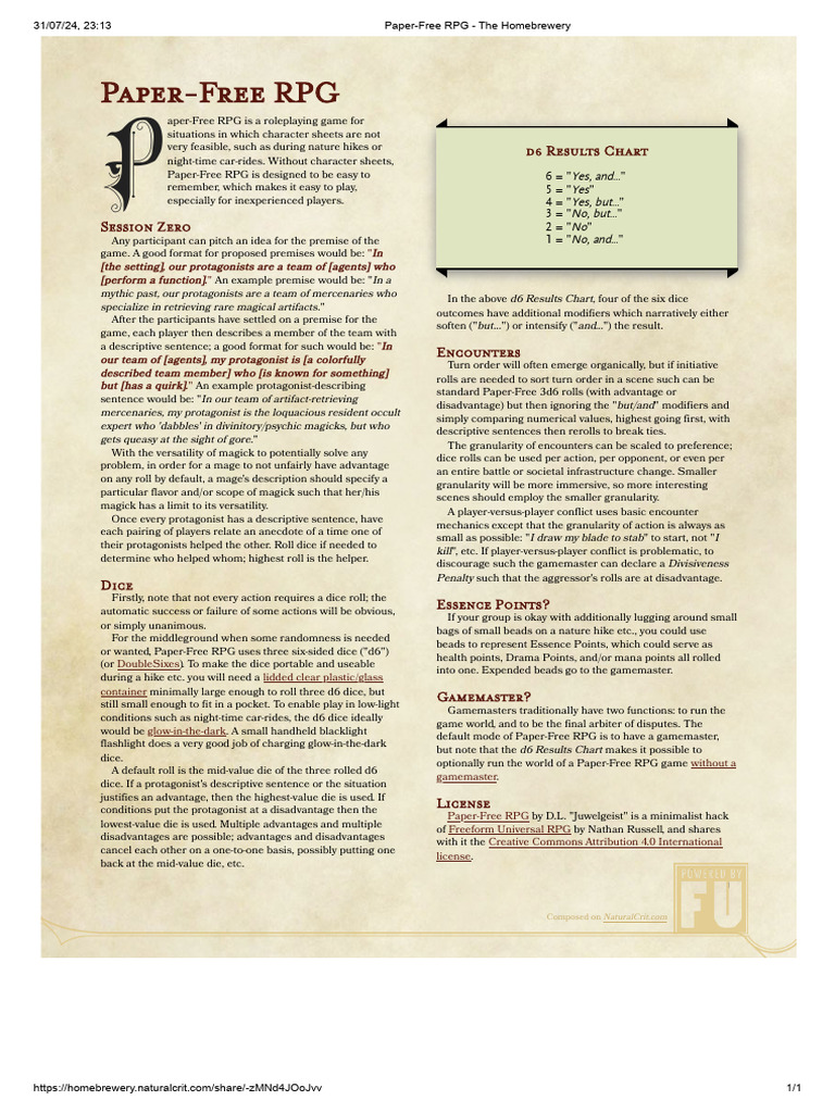 Paper-Free RPG - The Homebrewery | PDF