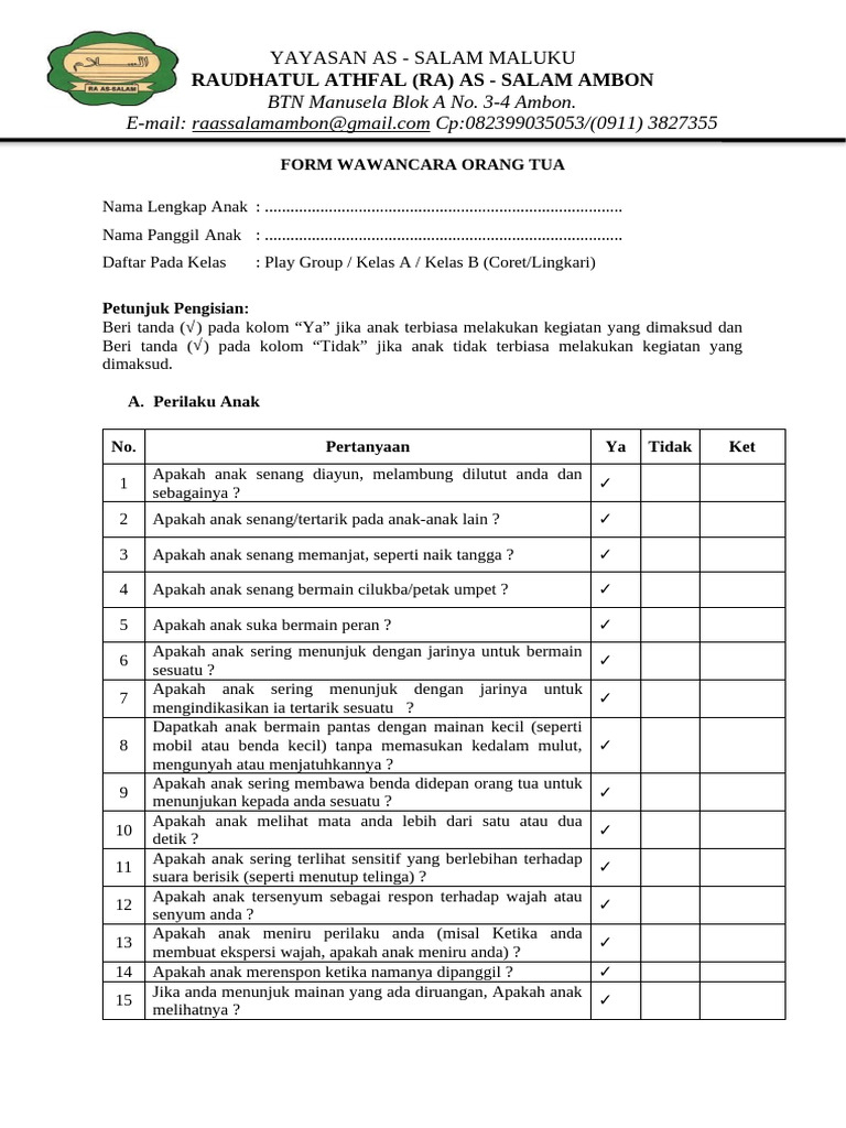 Fix Form Wawancara Orang Tua 22-23 | PDF