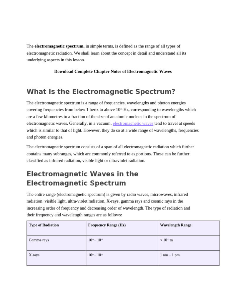 Electromagnetic Spectrum Notes | PDF