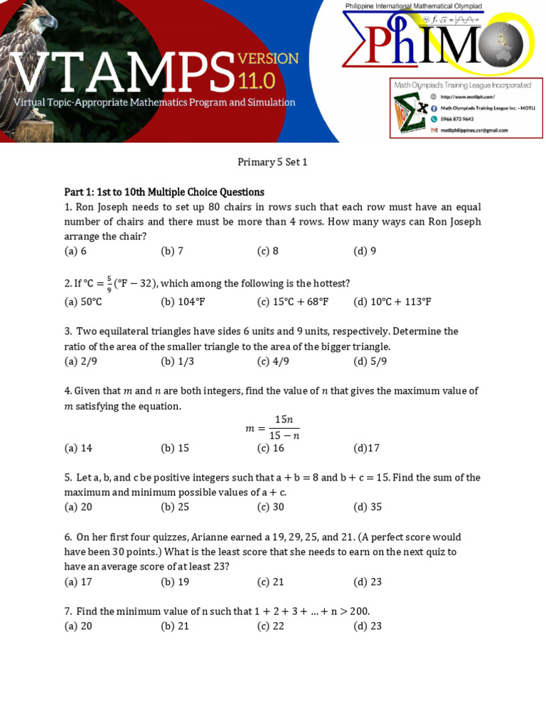 VTAMPS 11.0 Primary 5 Set 1 | PDF | Area | Triangle