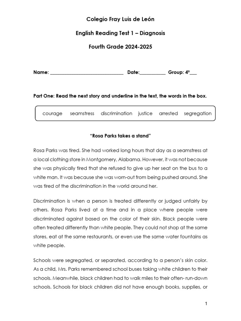 English Reading Test 1 - Diagnosis | PDF