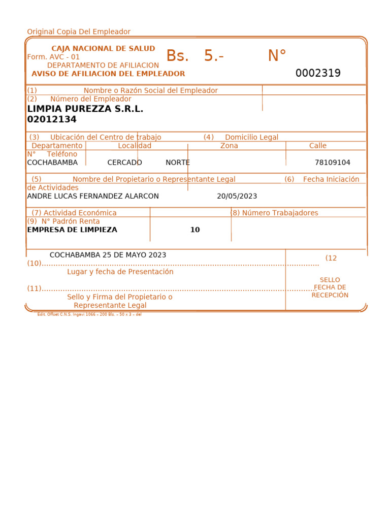 Formulario AVC 1 Vacio | PDF