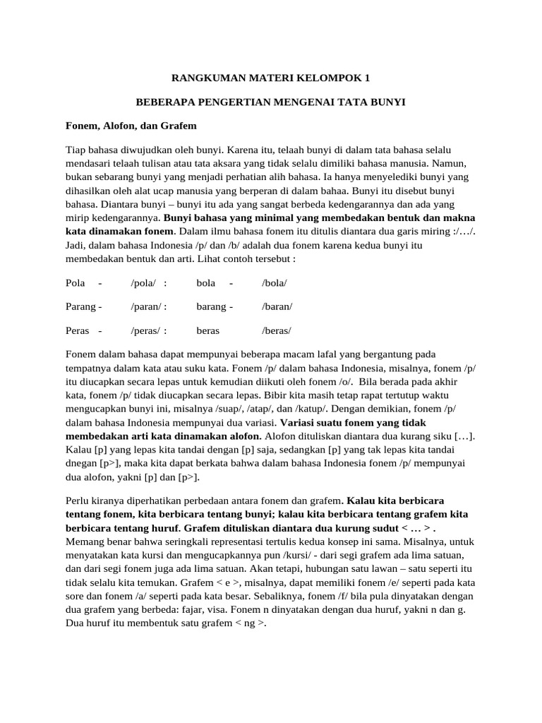 TUGAS 7 RANGKUMAN MATERI KELOMPOK 1 Tata Bunyi | PDF