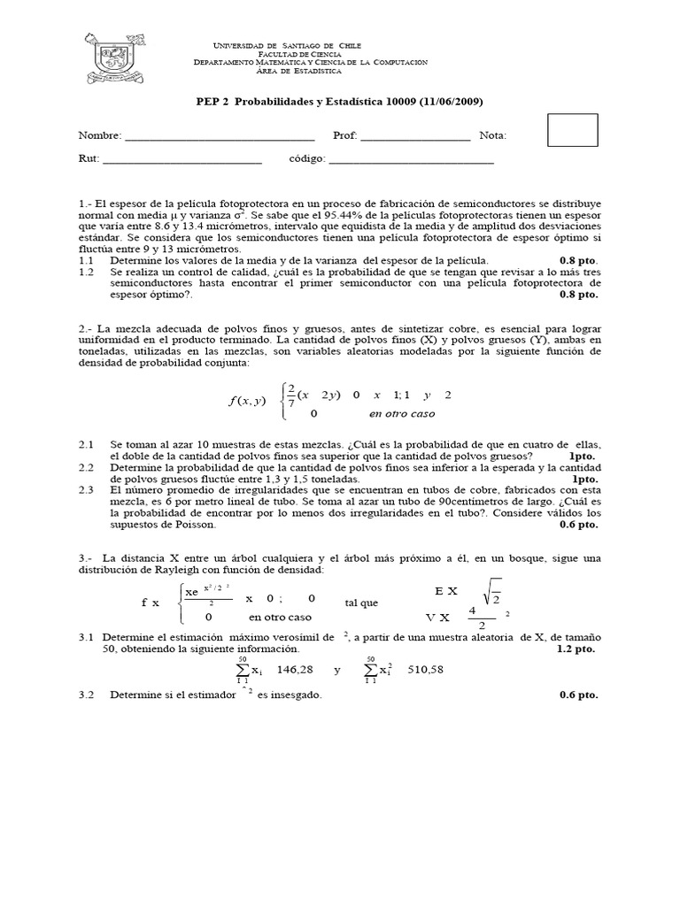PEP 2 - Probabilidad y Estadistica 2009 | PDF