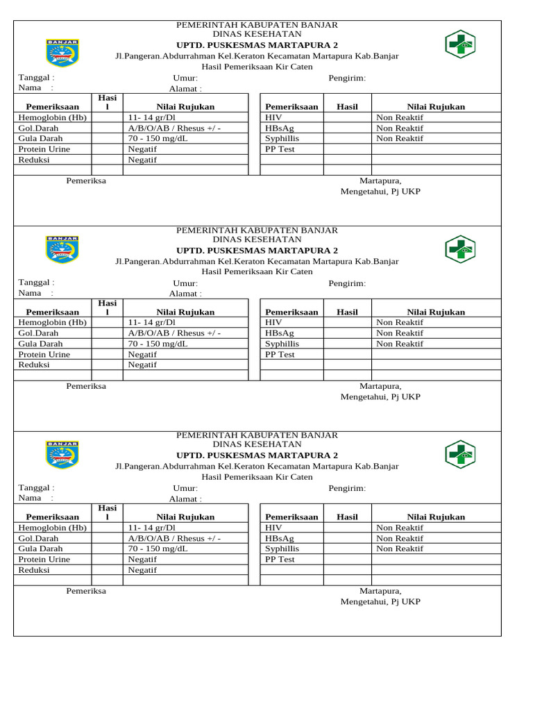 Hasil Pemeriksaan Kir Caten Dan Bumil | PDF