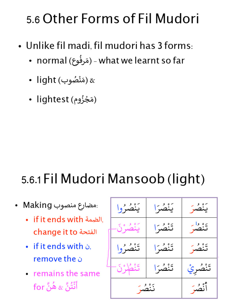 Nahwu - Sarf Lesson 19 Mudori Mansoob & Majzoom | PDF