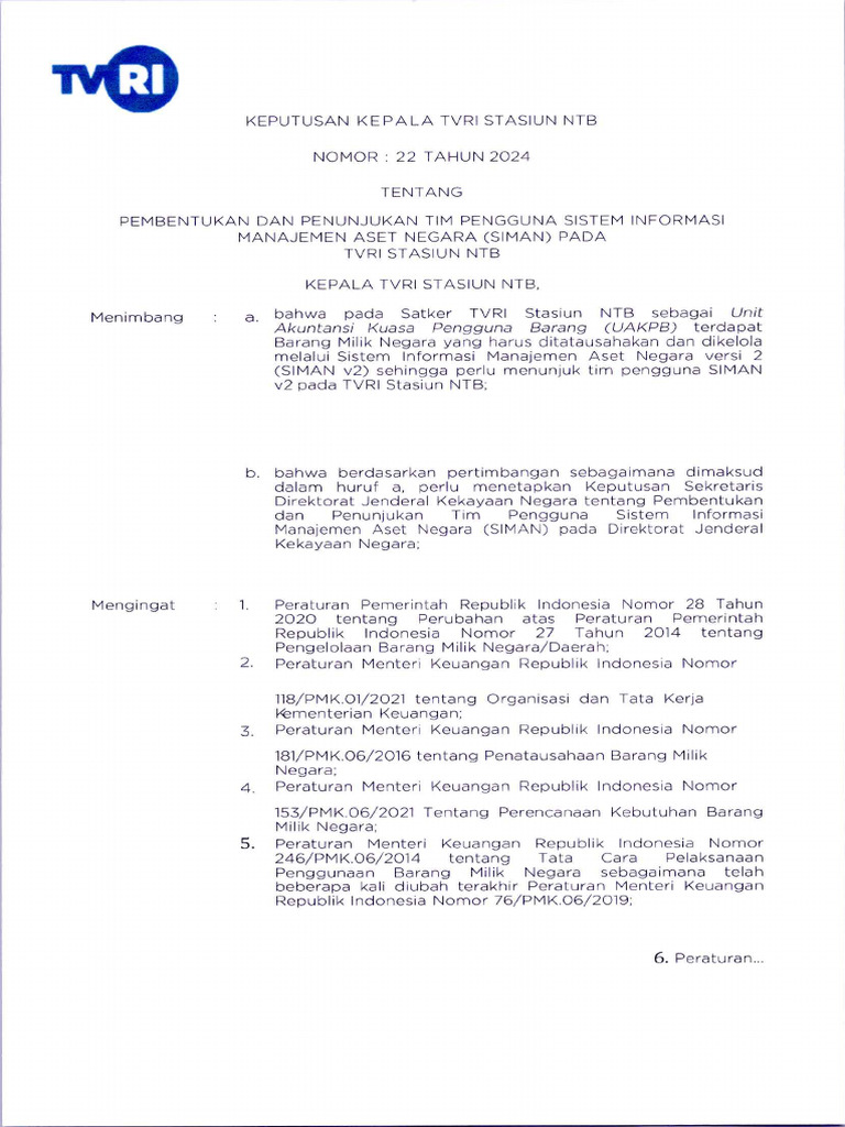 SK Pengelola SIMAN BMN TA 2024 | PDF