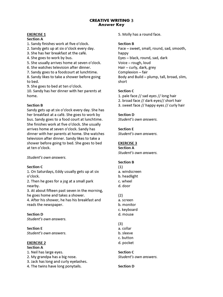 Creative Writing 3 - Answer Key | PDF