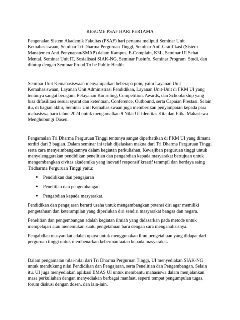 Resume Psaf Hari Pertama | PDF