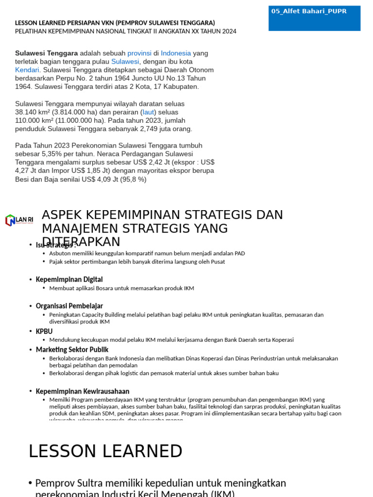 Lesson Learned VKN - Alfet | PDF | Indonesia | Travel