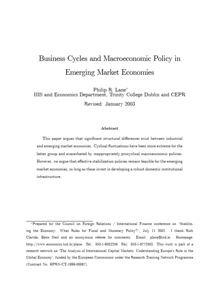 Business Cycles and Macroeconomic Policy in Emerging Market Economies | PDF