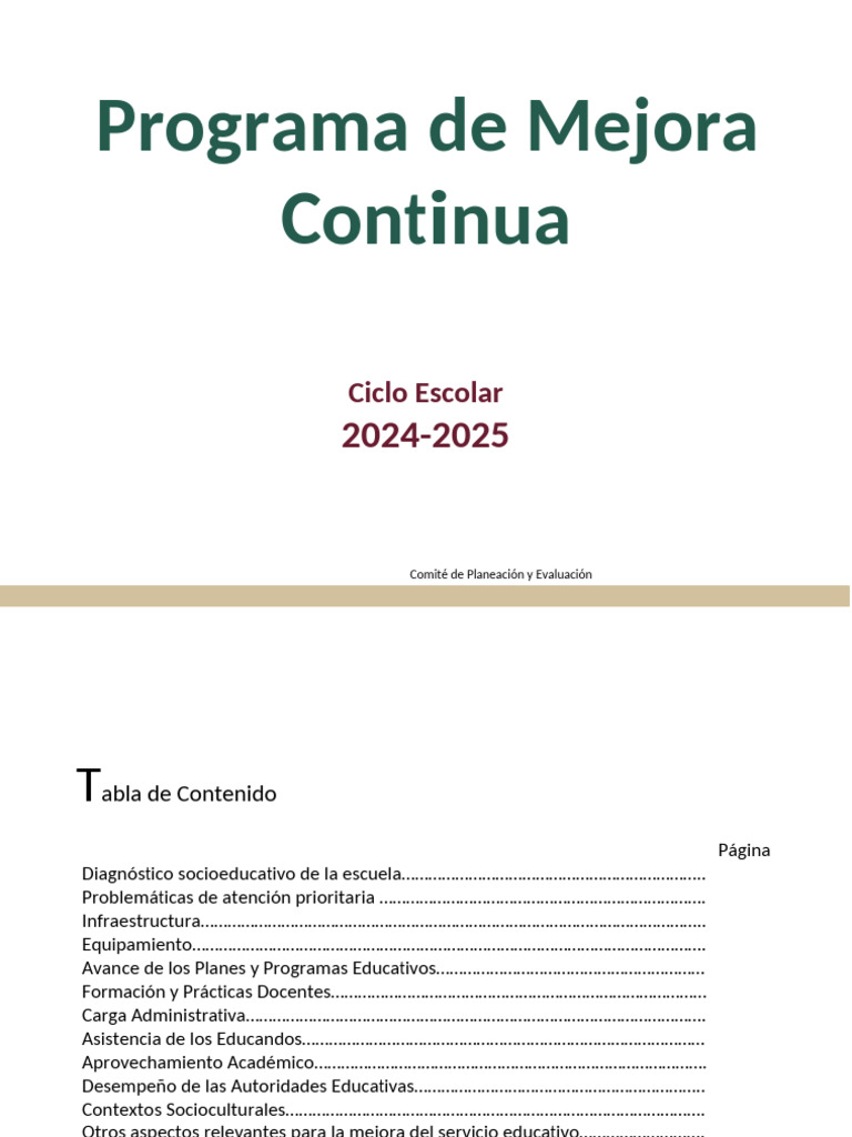 Programa de Mejora Continua Ciclo Escolar 2024 2025 | PDF | Evaluación | Informática