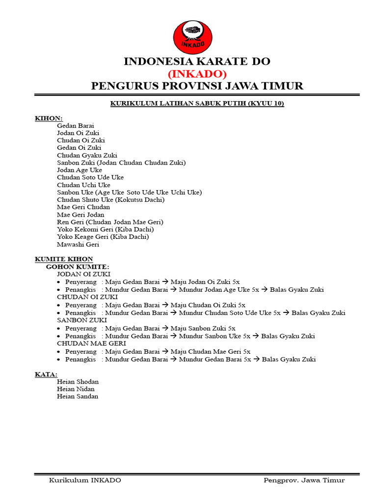 Kurikulum Latihan & Ujian Inkado | PDF