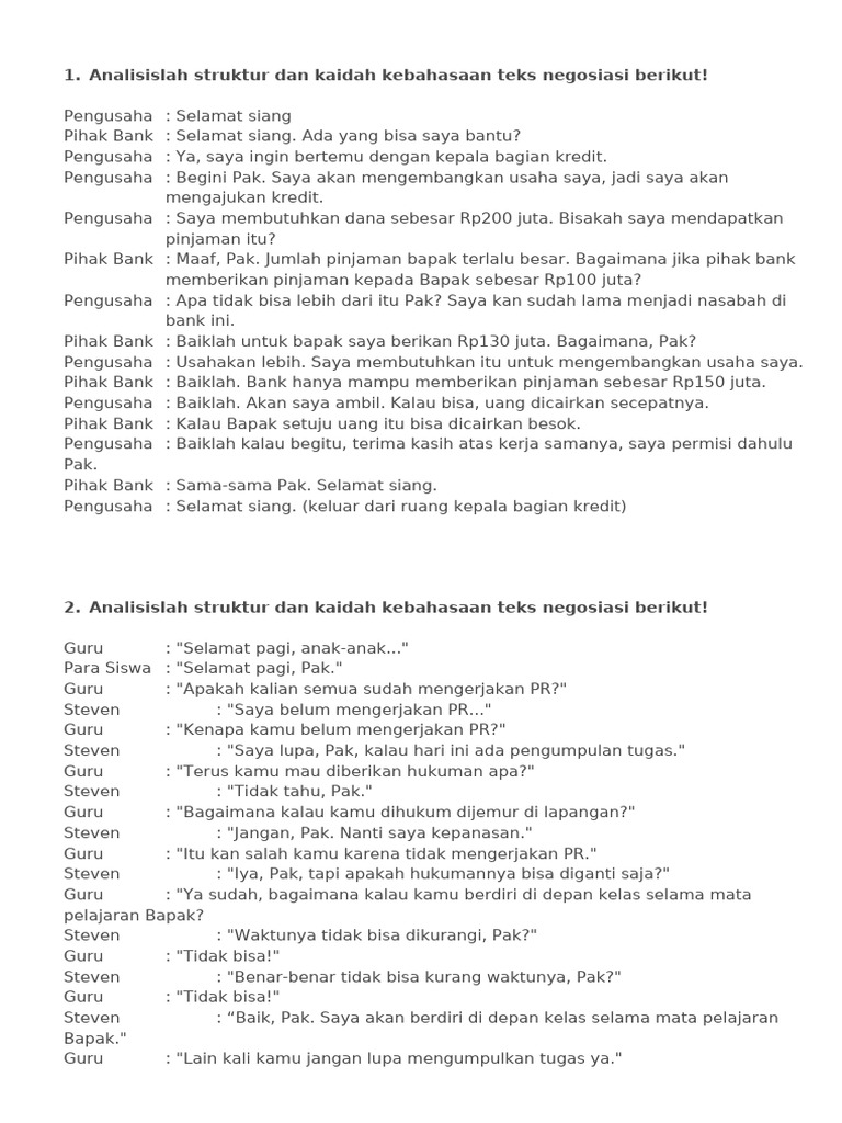 Analisislah Struktur Dan Kaidah Kebahasaan Teks Negosiasi Berikut | PDF