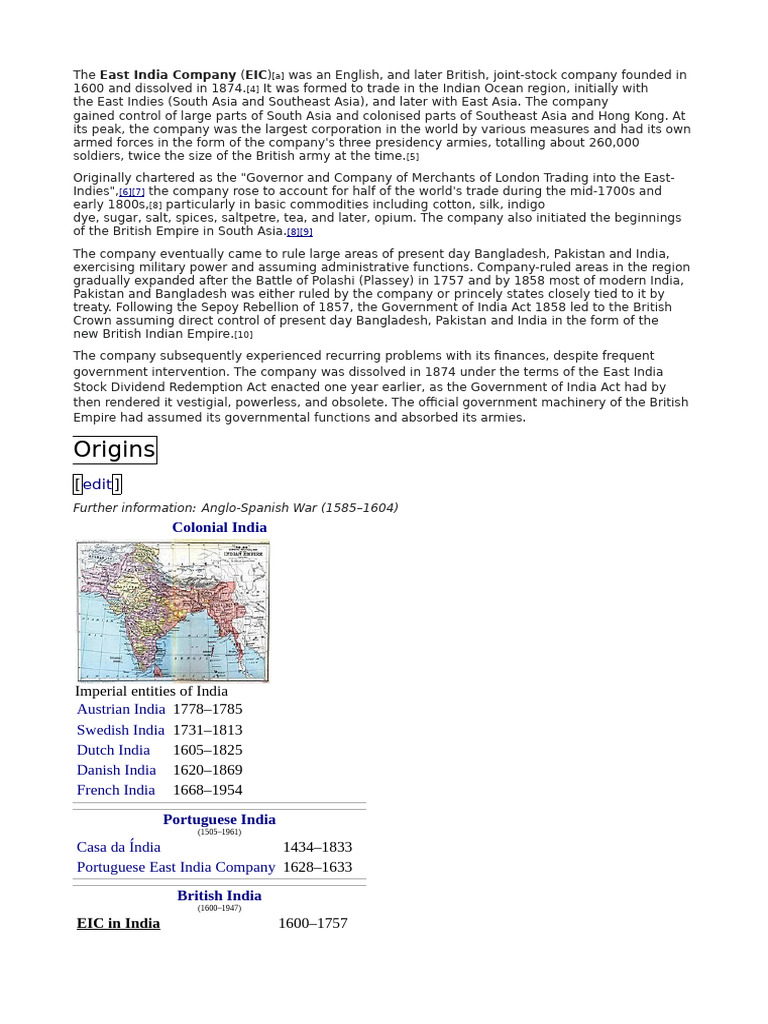East India Company - A Brief History | PDF