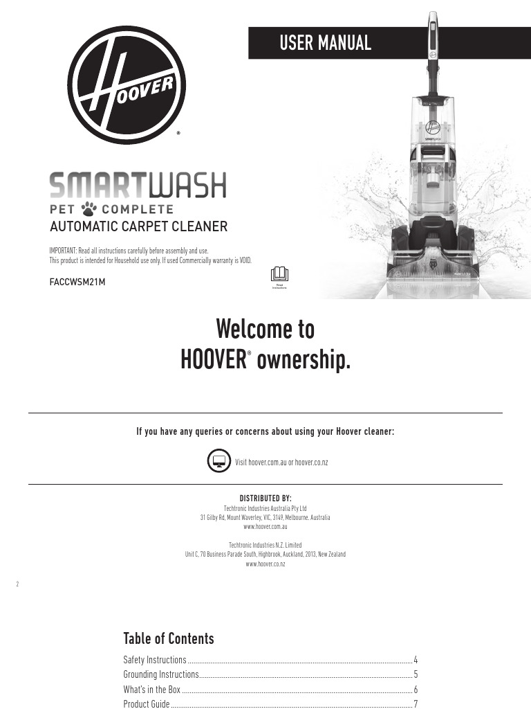 Hoover SmartWash PET Automatic Carpet Washer | PDF