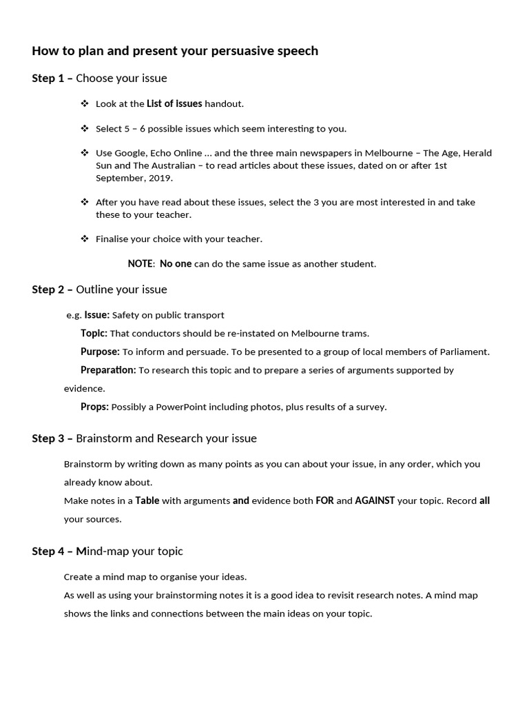 Planning A Persuasive Speech | PDF
