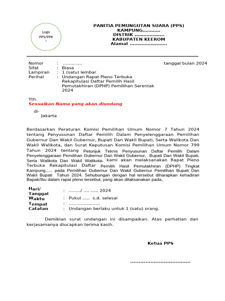 03 Draft Undangan DPHP PPS - PPK | PDF