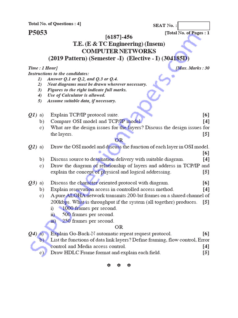 Computer Networks Exam Questions | PDF | Osi Model | Computers