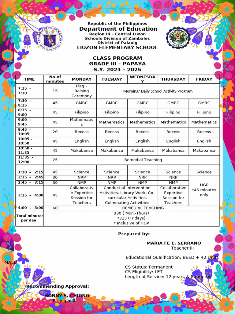 Grade3 Class Program 2024-2025 | PDF