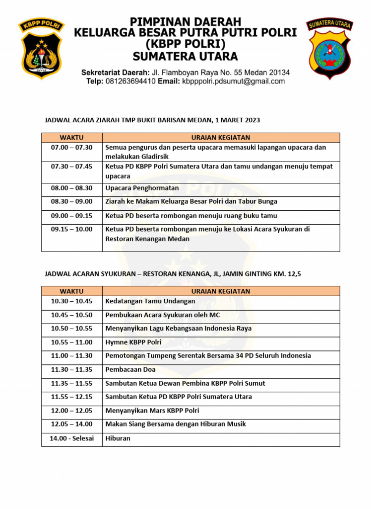 Rundown Acara Syukuran Hut KBPP Polri | PDF