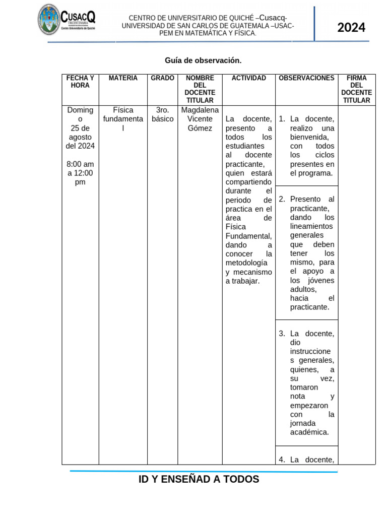 Hoja de Observación | PDF