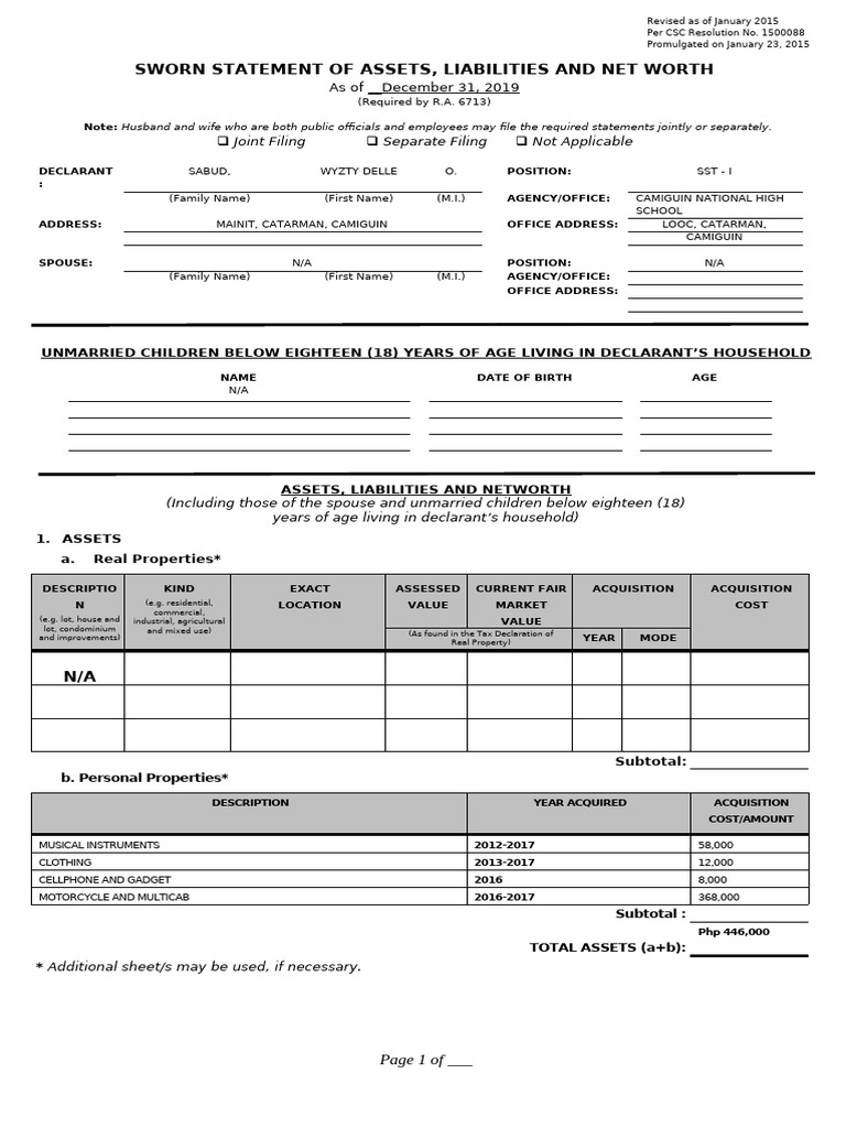 2015 SALN Form Mut | PDF
