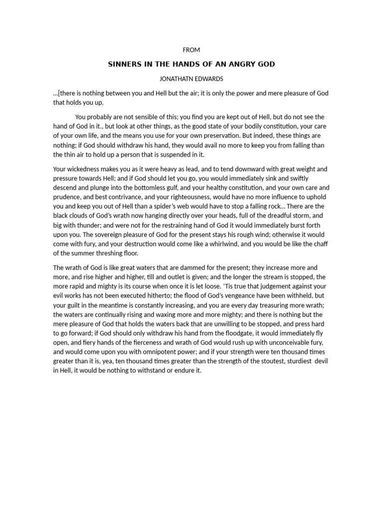 Sinners in The Hand of An Angry God | PDF
