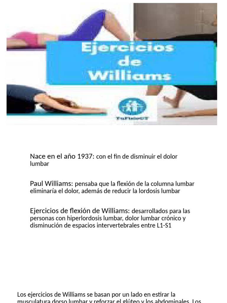 Ejercicios de Willians | PDF | Dolor lumbar | Relaciones personales, crianza y desarrollo personal