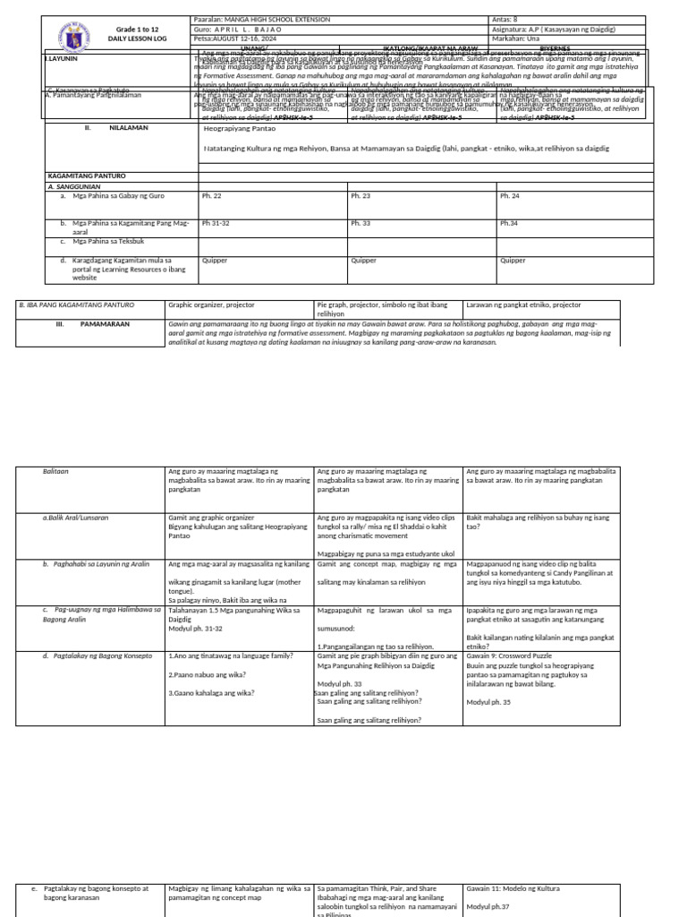 DLL GRADE 8 AP Week 3 | PDF