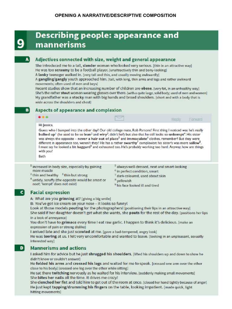 Vocabulary Opening A Narrative PDF
