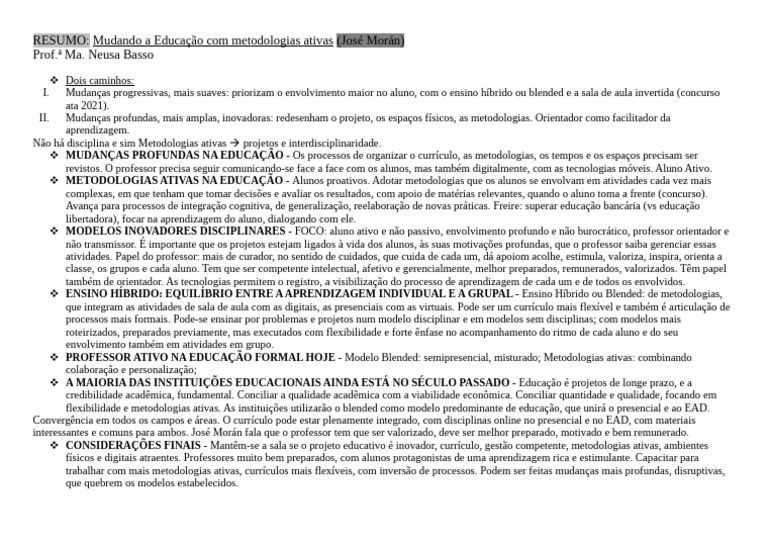 RESUMO - Mudando A Educação Com Metodologias Ativas | PDF