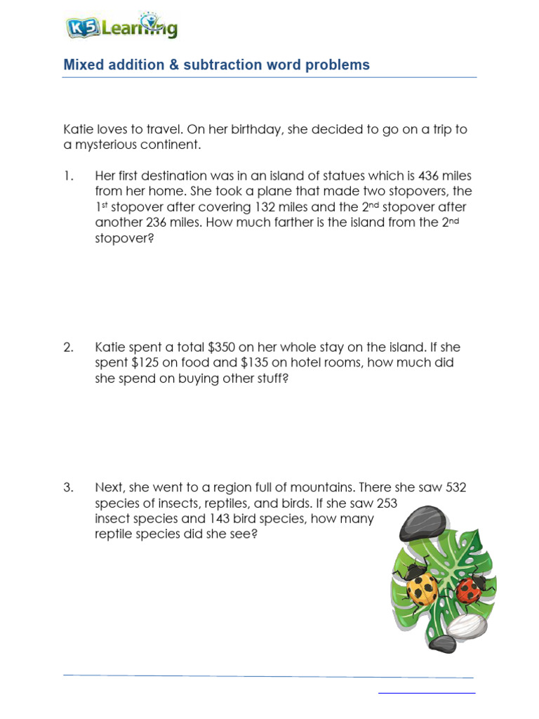 Mixed Addition and Subtraction Word Problems Worksheet | PDF