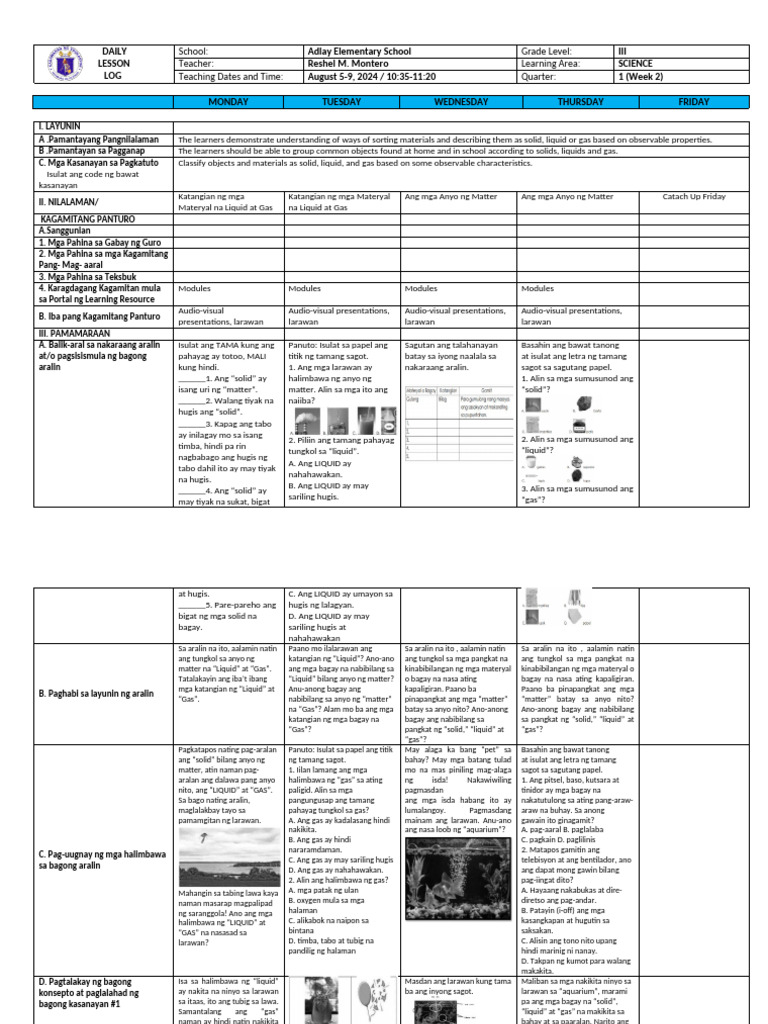 DLL Science-3 Q1 W2 | PDF
