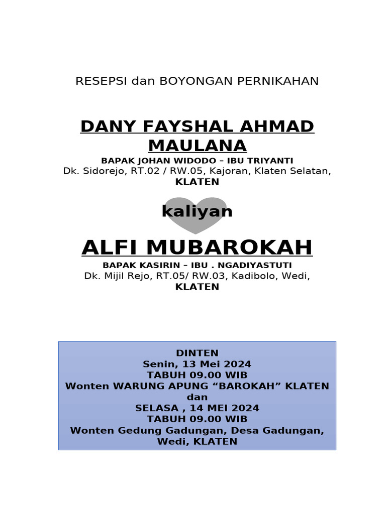 SUSUNAN PANITIA PERNIKAHAN Danny | PDF