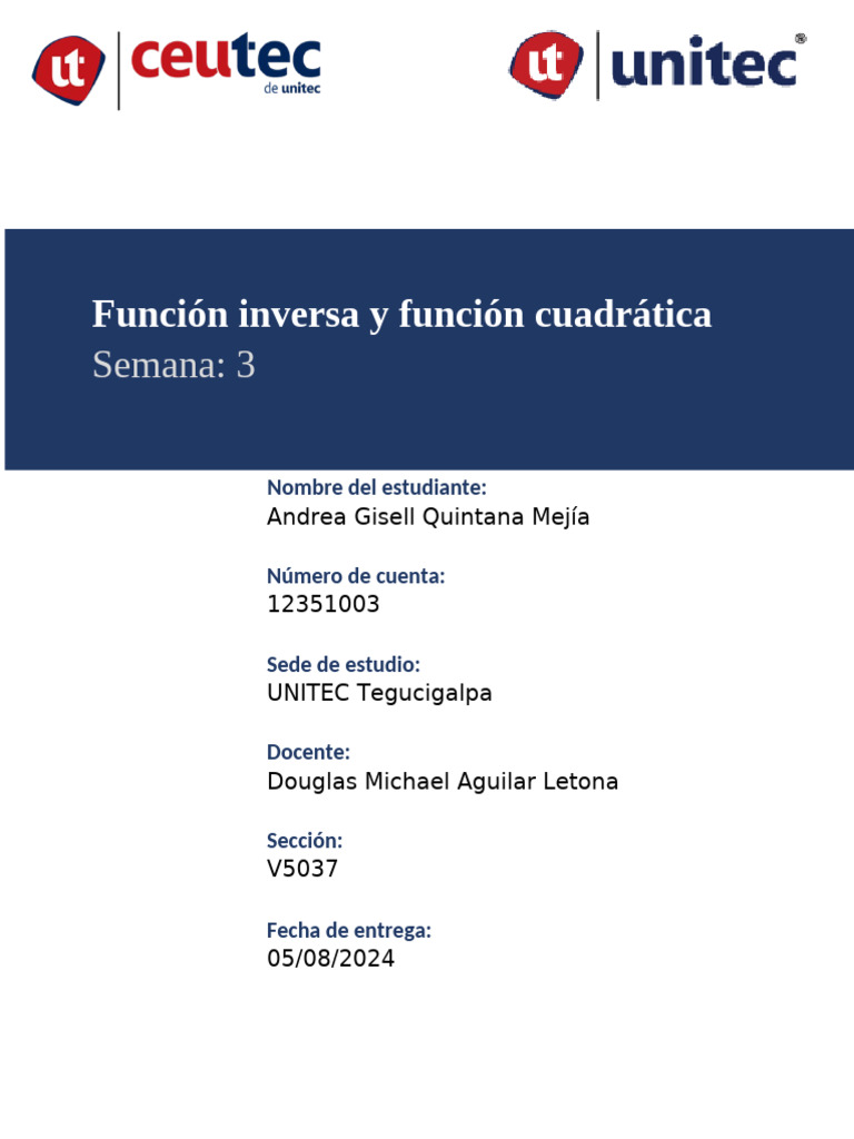 Tarea 3.1 Funcion Inversa y Funcion Cuadratica | PDF