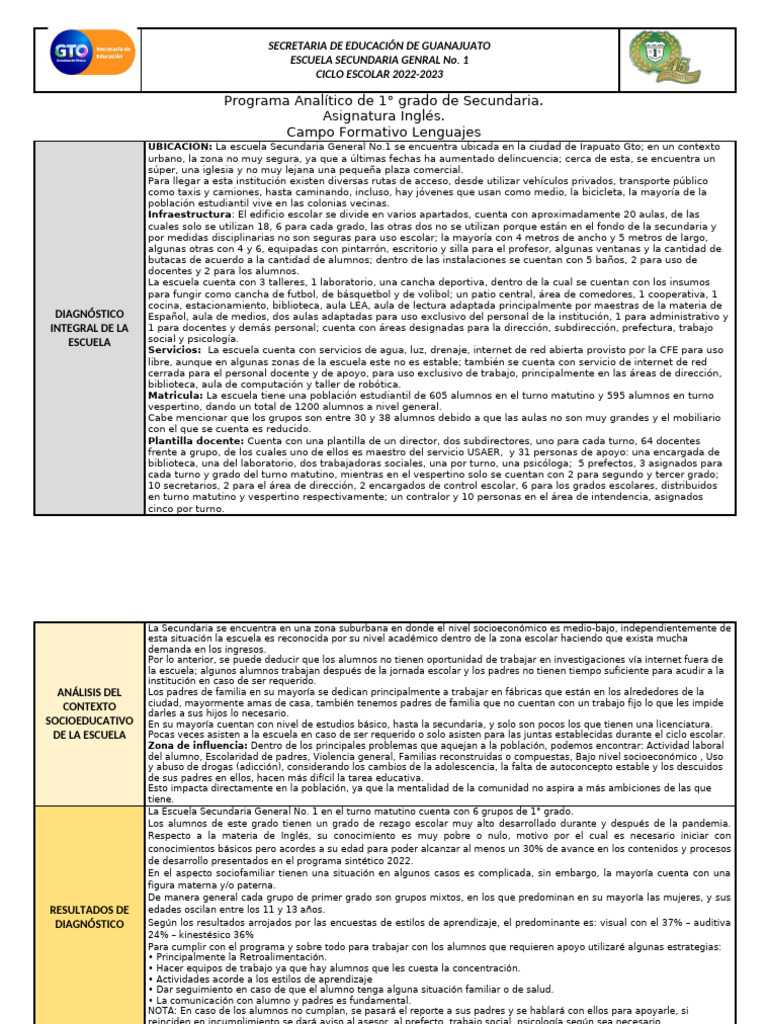 PROGRAMA ANÁLITICO 1RO - Def | PDF