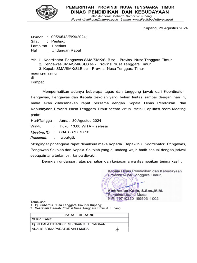 Undangan Rapat Korwas Pengawas Kepsek | PDF