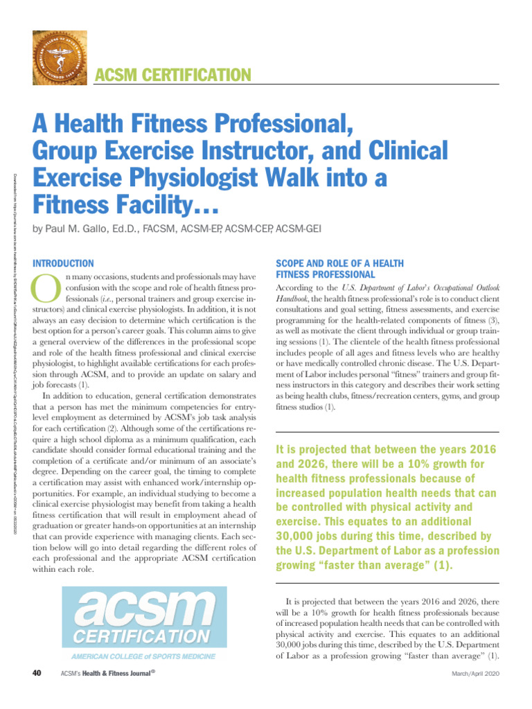 01 A Health Fitness Professional, Group Exercis-1 | PDF | Personal ...