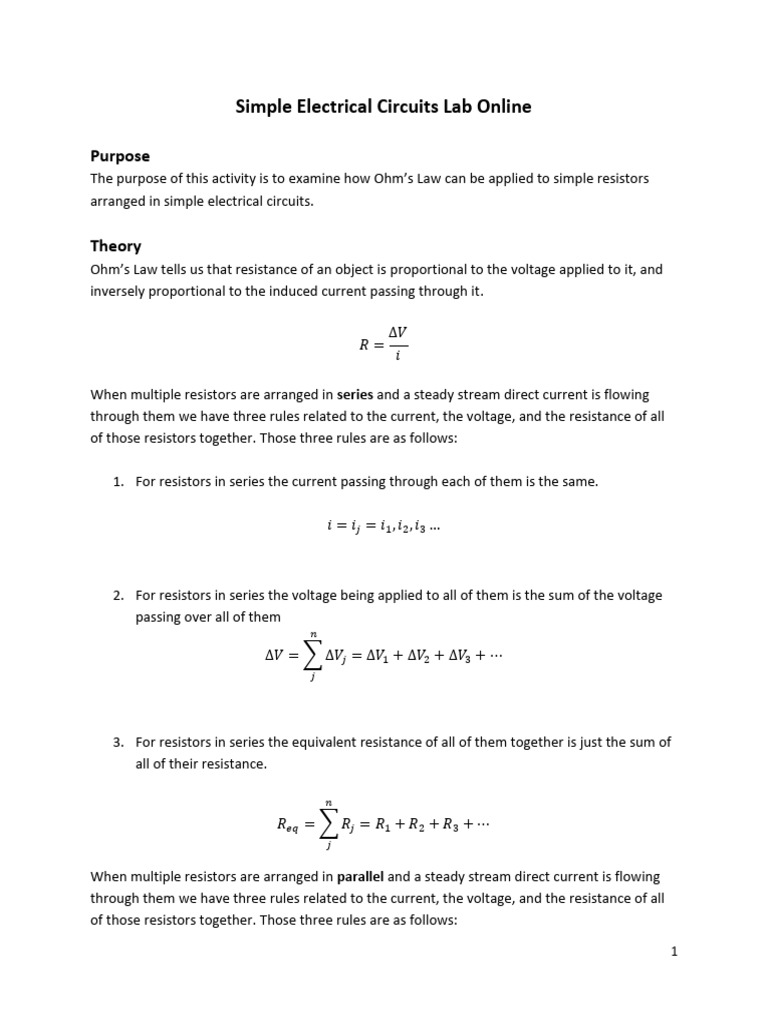 Simple Electrical Circuits Lab Guide | PDF | Series And Parallel ...