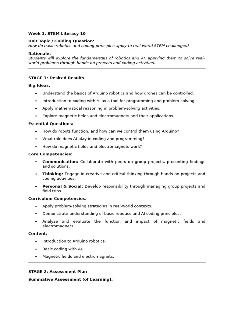 STEM Literacy 10 Unit Planner | PDF
