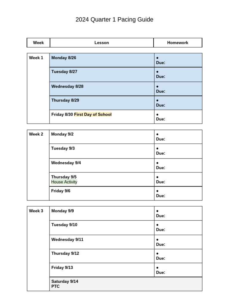 (Q1) Pacing Guide | PDF