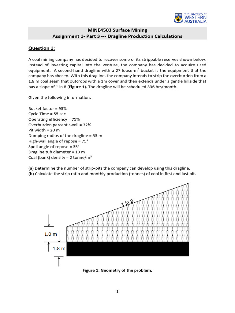MINE4503 05 Strip Mining 016 ASSIGNMENT Individual Assignment 1-Part 3 Question | PDF | Coal ...