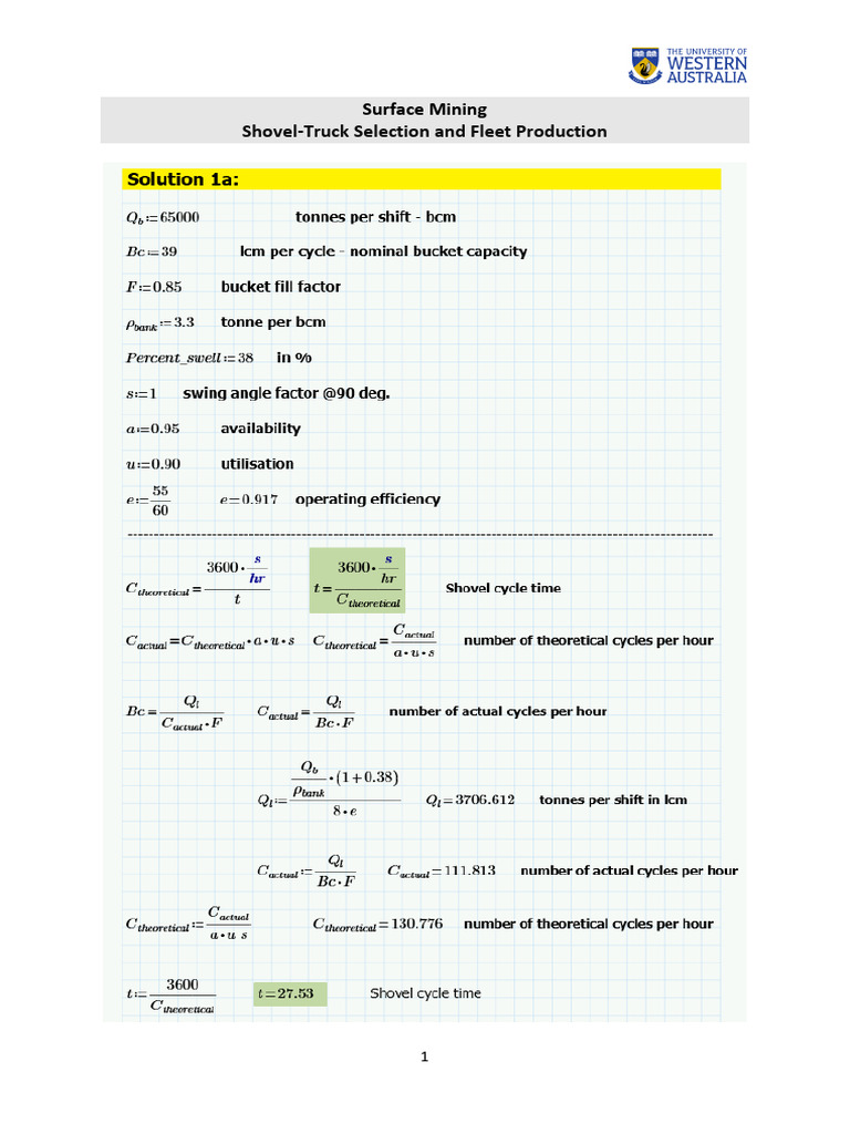 MINE4503 07 Open Pit Mining Loading and Hauling Systems 016 ASSIGNMENT Individual Assignment 1 ...