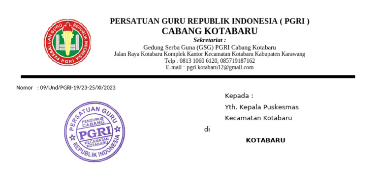 KOP AMPLOP - 2023 - PGRI - Undangan | PDF