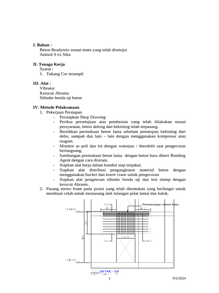 Metoda Kerja Cor Core Wall | PDF