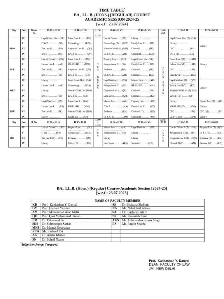 Ballb Ime Table - R 2023-24 | PDF