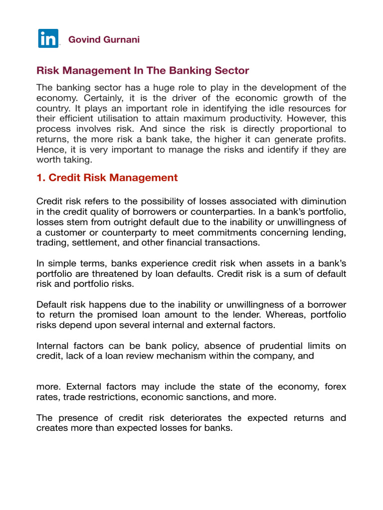 Risk Management in The Banking Sector | PDF
