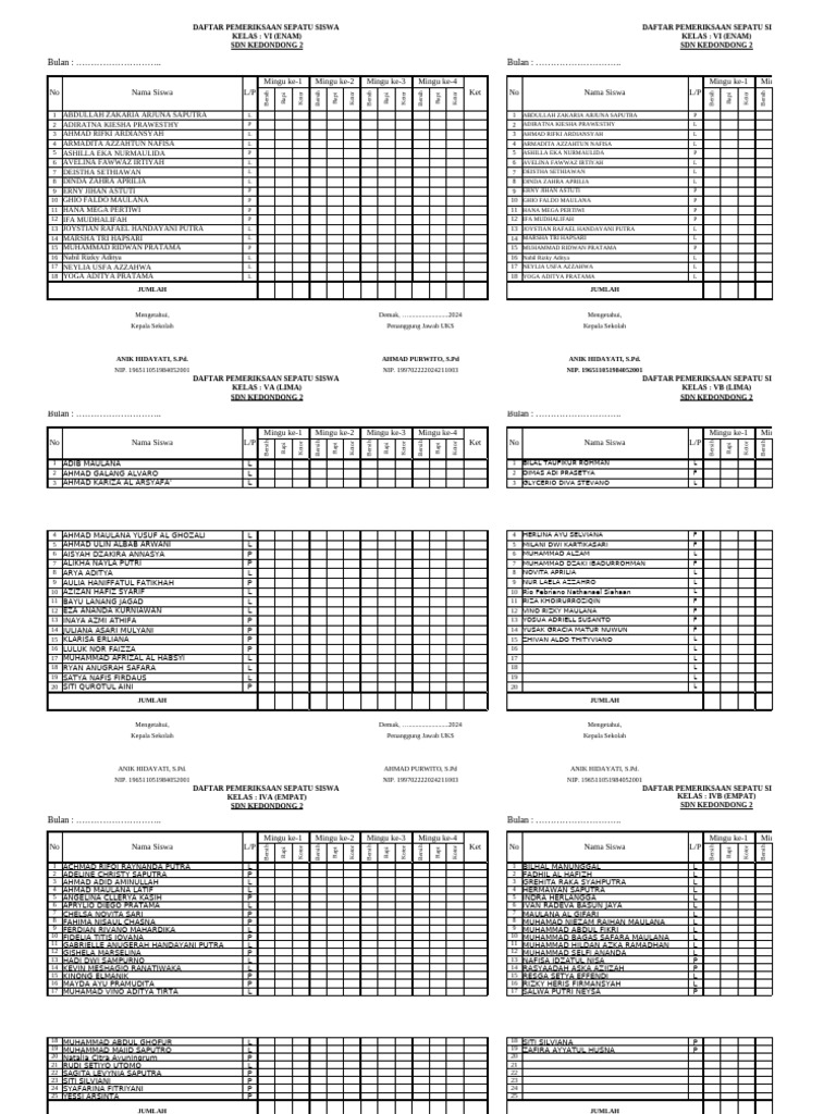 Format Pemeriksaan Sepatu Siswa - UKS | PDF