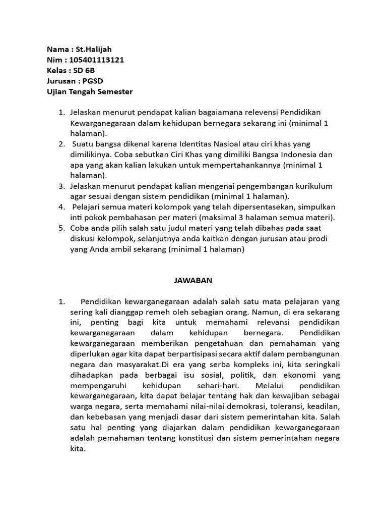 UTS ST - Halijah 105401113121 | PDF